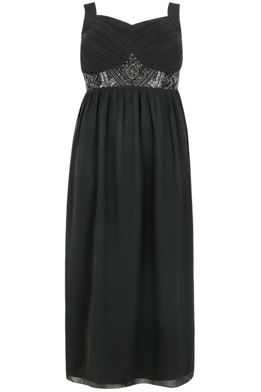 Black Chiffon Maxi Dress With Embellished Waist Plus Size 16 To 32