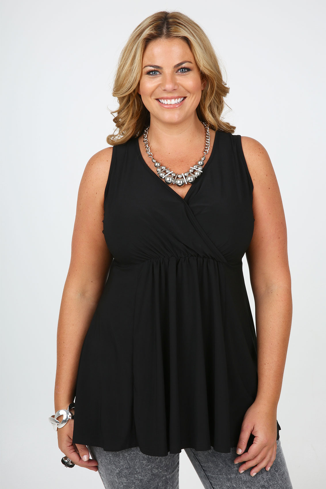 Black Wrap Style Sleeveless Peplum Plus Size 16 18 20 22 24 26 28 30 32