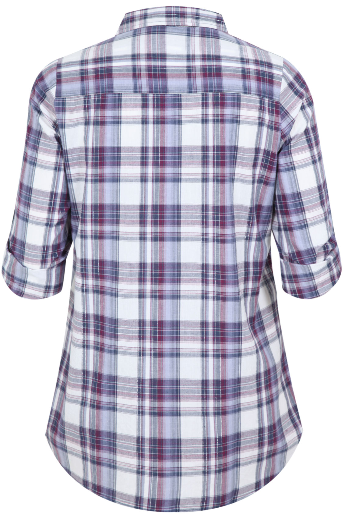 White Navy And Lilac Checked Cotton Shirt With Pintuck Detail Plus Size